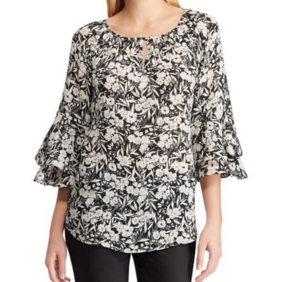 Chaps | Tops | Chaps Floral Ruffle Sleeve Top | Poshmark